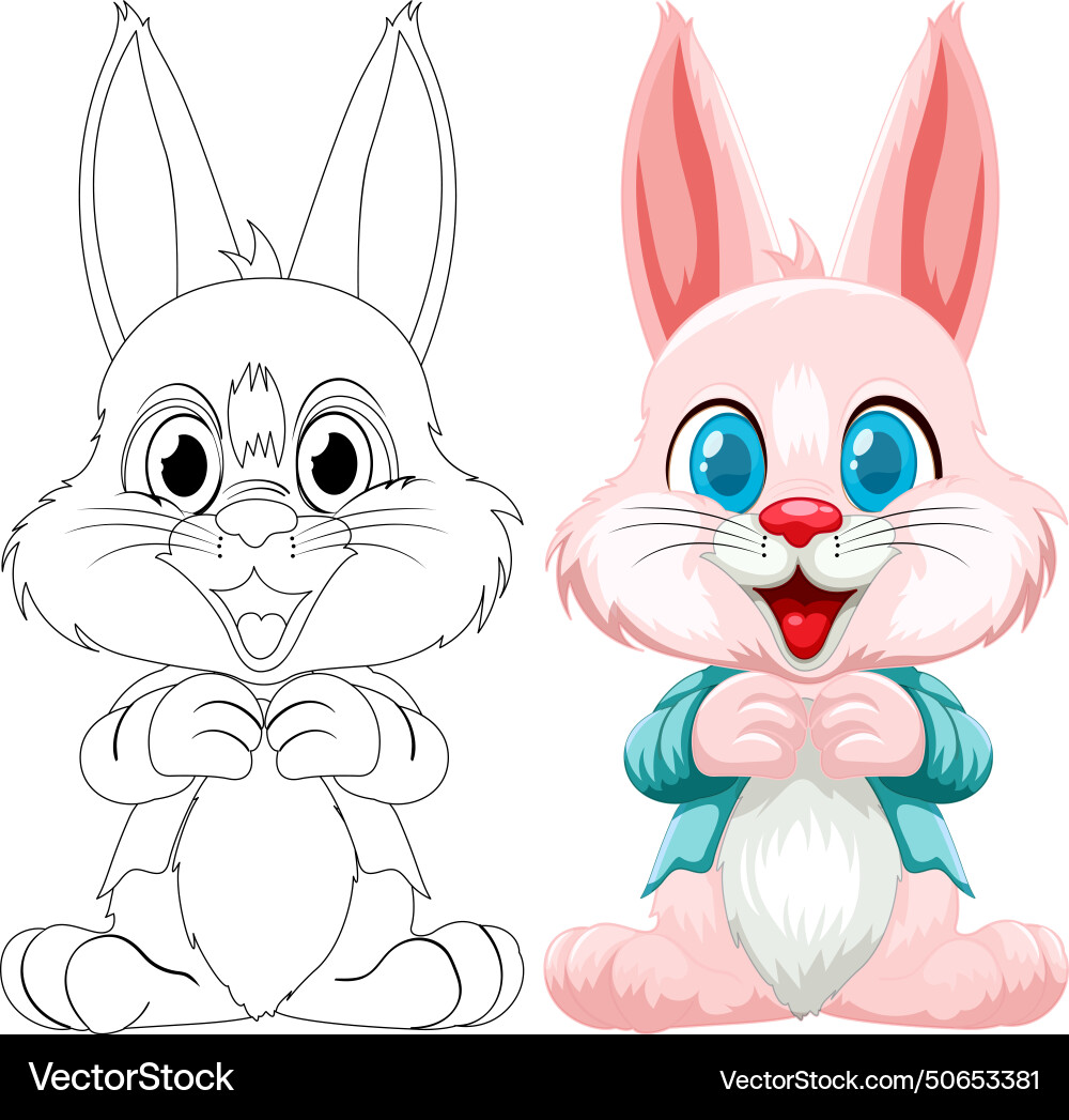 Two stylized rabbits one sketched colored Vector Image