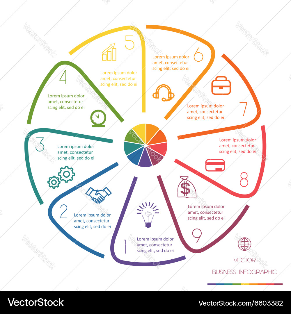 Circle lines infographic nine positions Royalty Free Vector