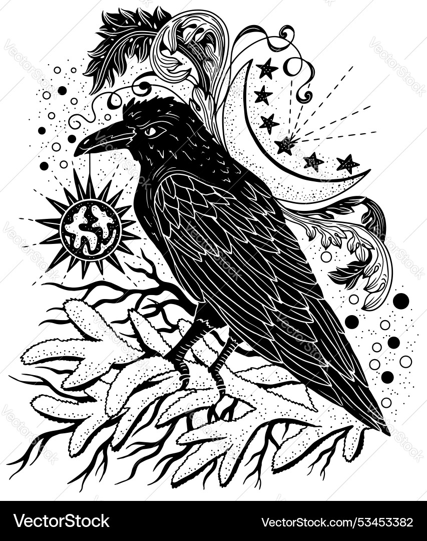 Hand drawn with crow Royalty Free Vector Image