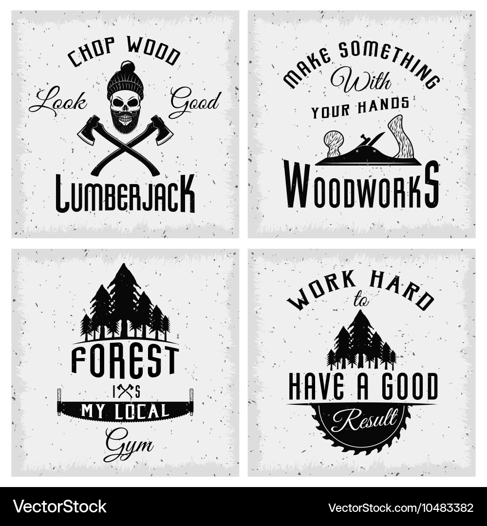 Lumberjack monochrome logos with quotes Royalty Free Vector