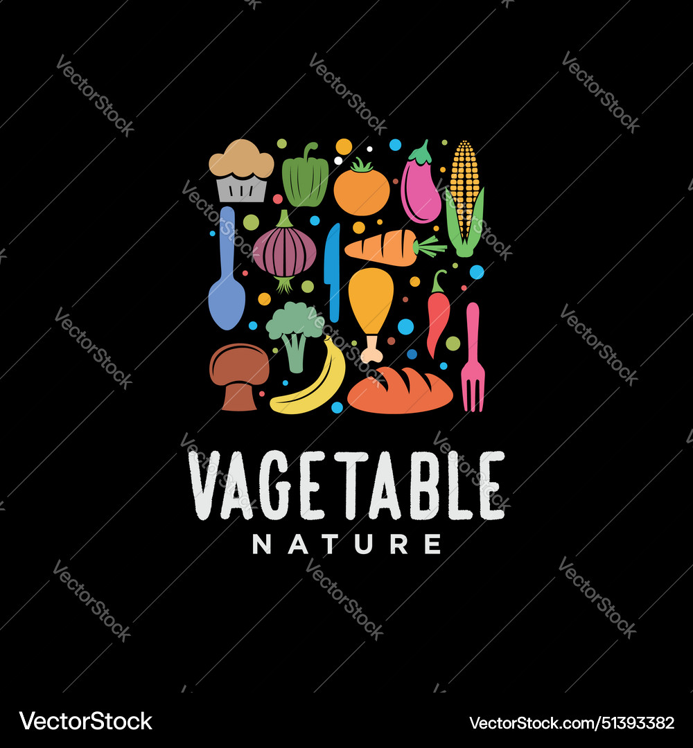 Mix vegetables logo fruit design square shape Vector Image
