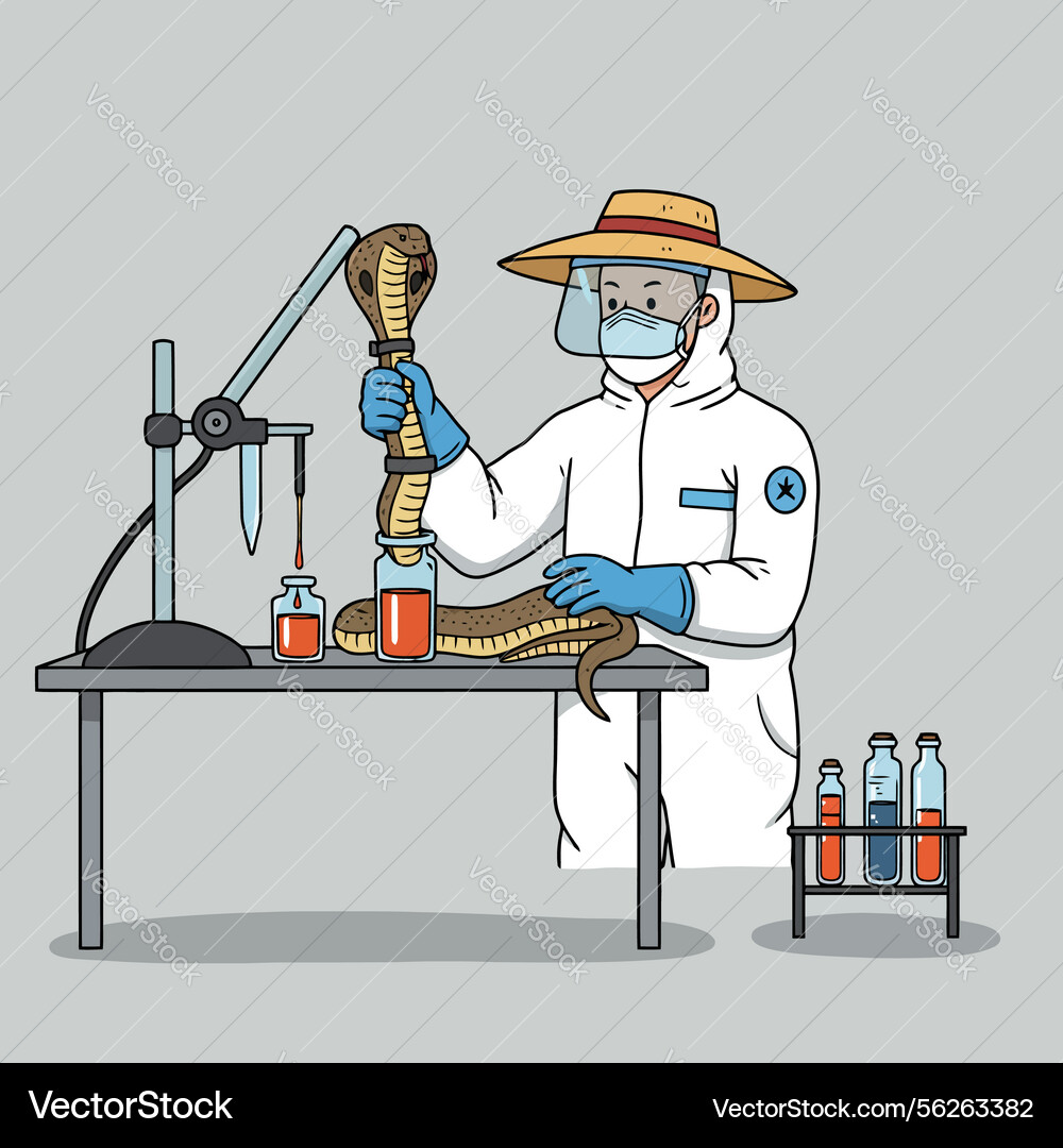 Scientist extracting venom from snake Royalty Free Vector