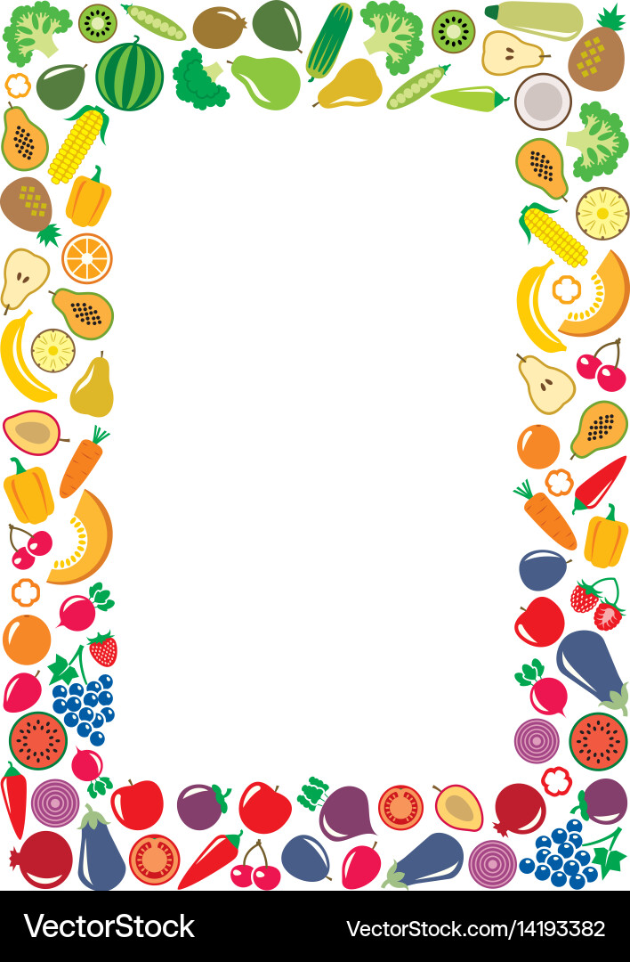Vegetables and fruits icons rectangle frame Vector Image