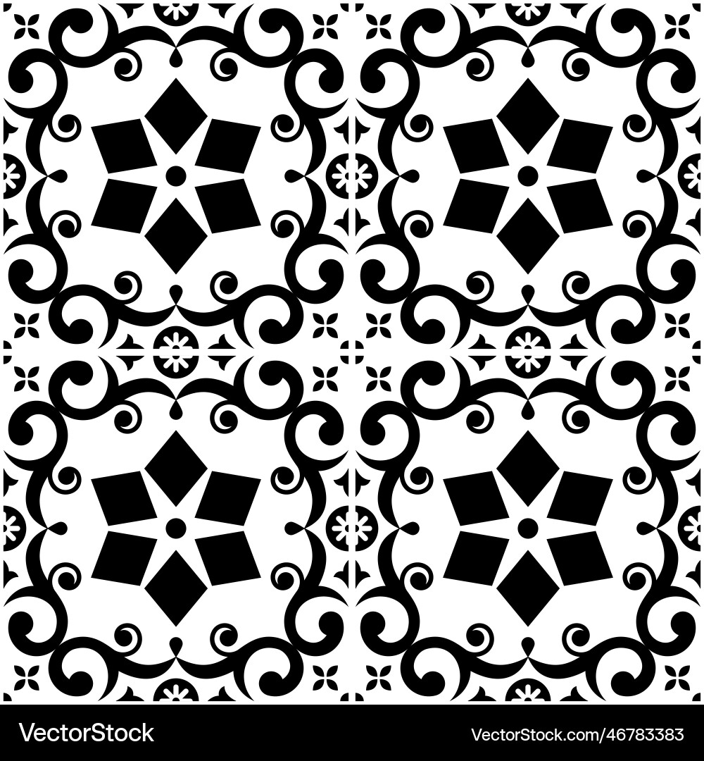 Azulejo-lisbon-tiles-design-3-b-monochrome Vector Image
