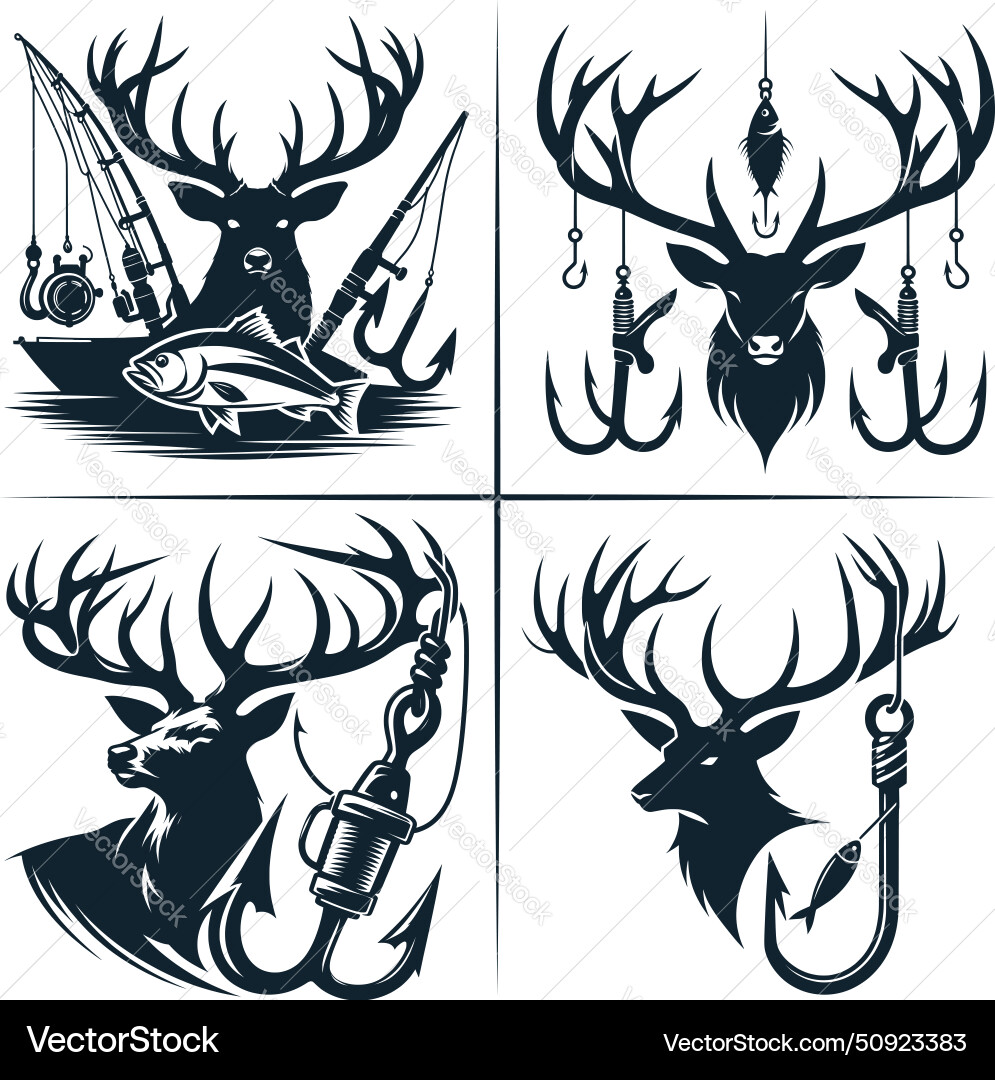 Deer hunting and fishing hook Royalty Free Vector Image