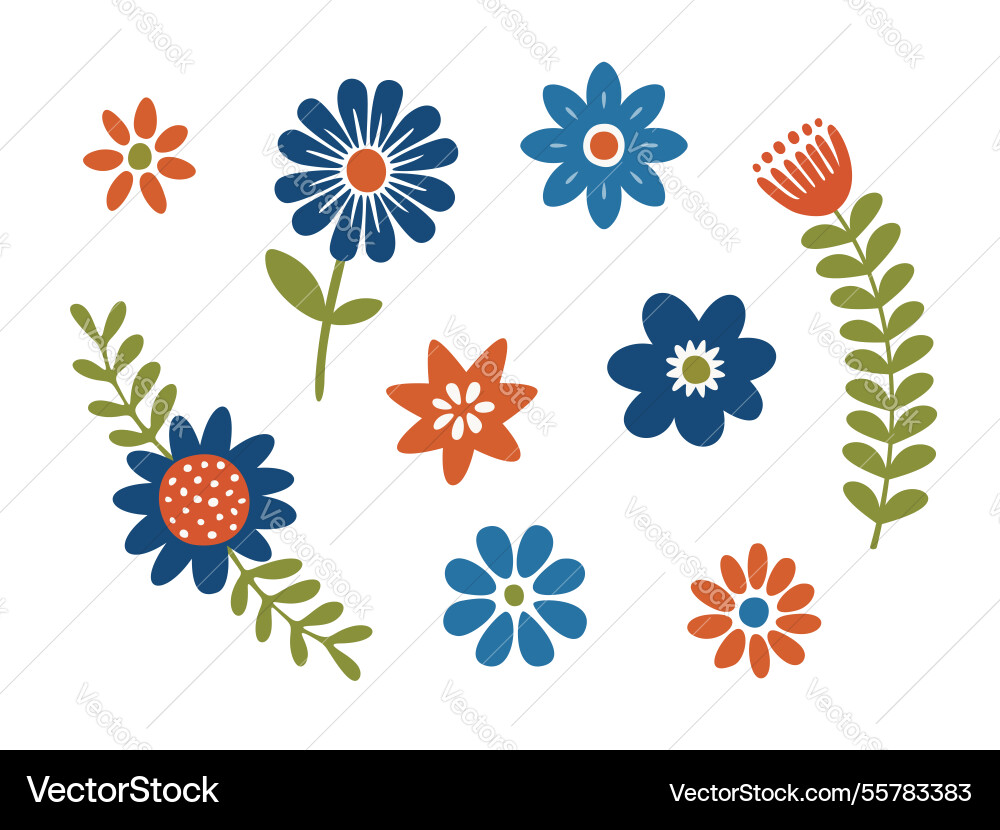 Folk art flower set Royalty Free Vector Image - VectorStock