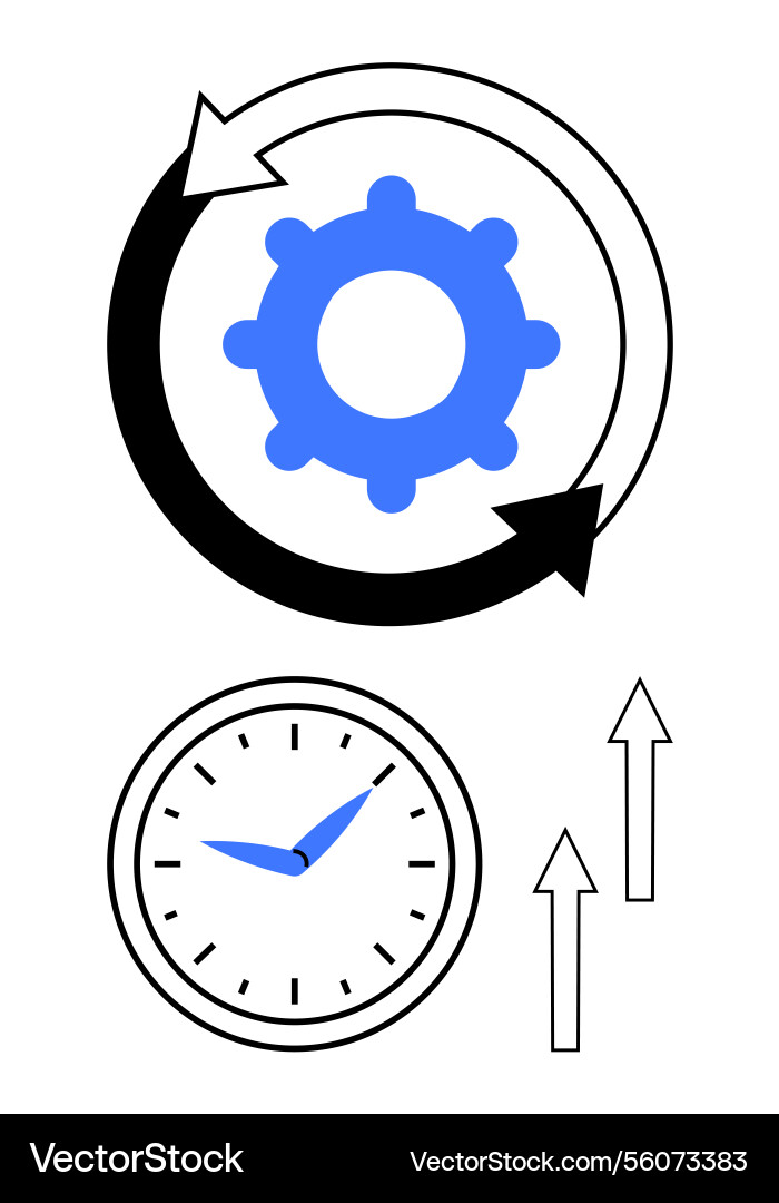 Gear with arrows symbolizing process and clock Vector Image