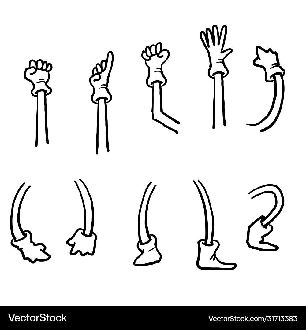 Hand drawn set cartoon arm and leg Royalty Free Vector Image