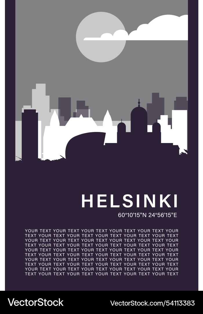 Helsinki city minimalistic poster with skyline Vector Image