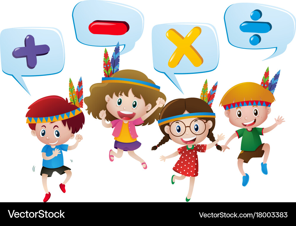 Kids and different math signs Royalty Free Vector Image