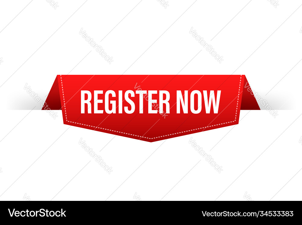 Red ribbon banner register now Royalty Free Vector Image