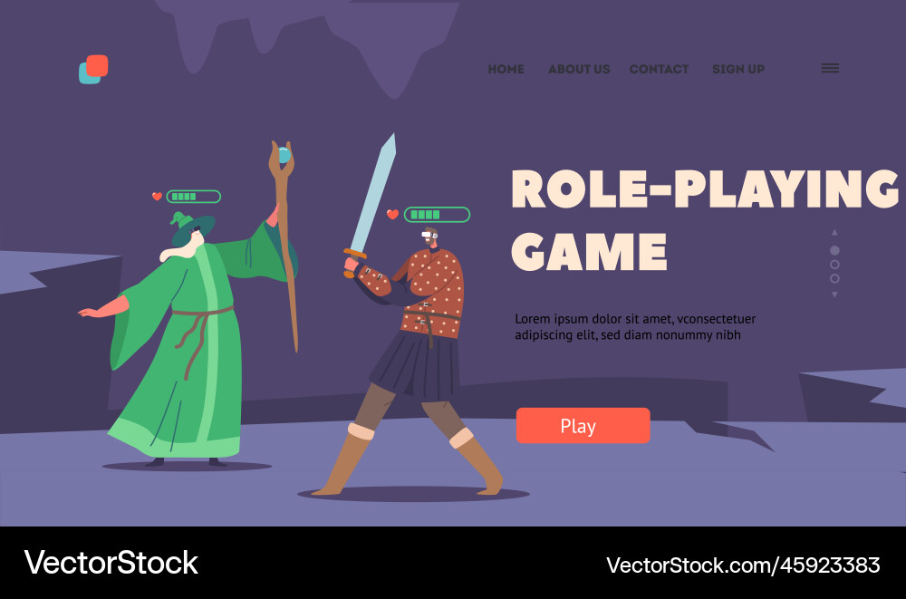 Role playing game landing page template wizard Vector Image