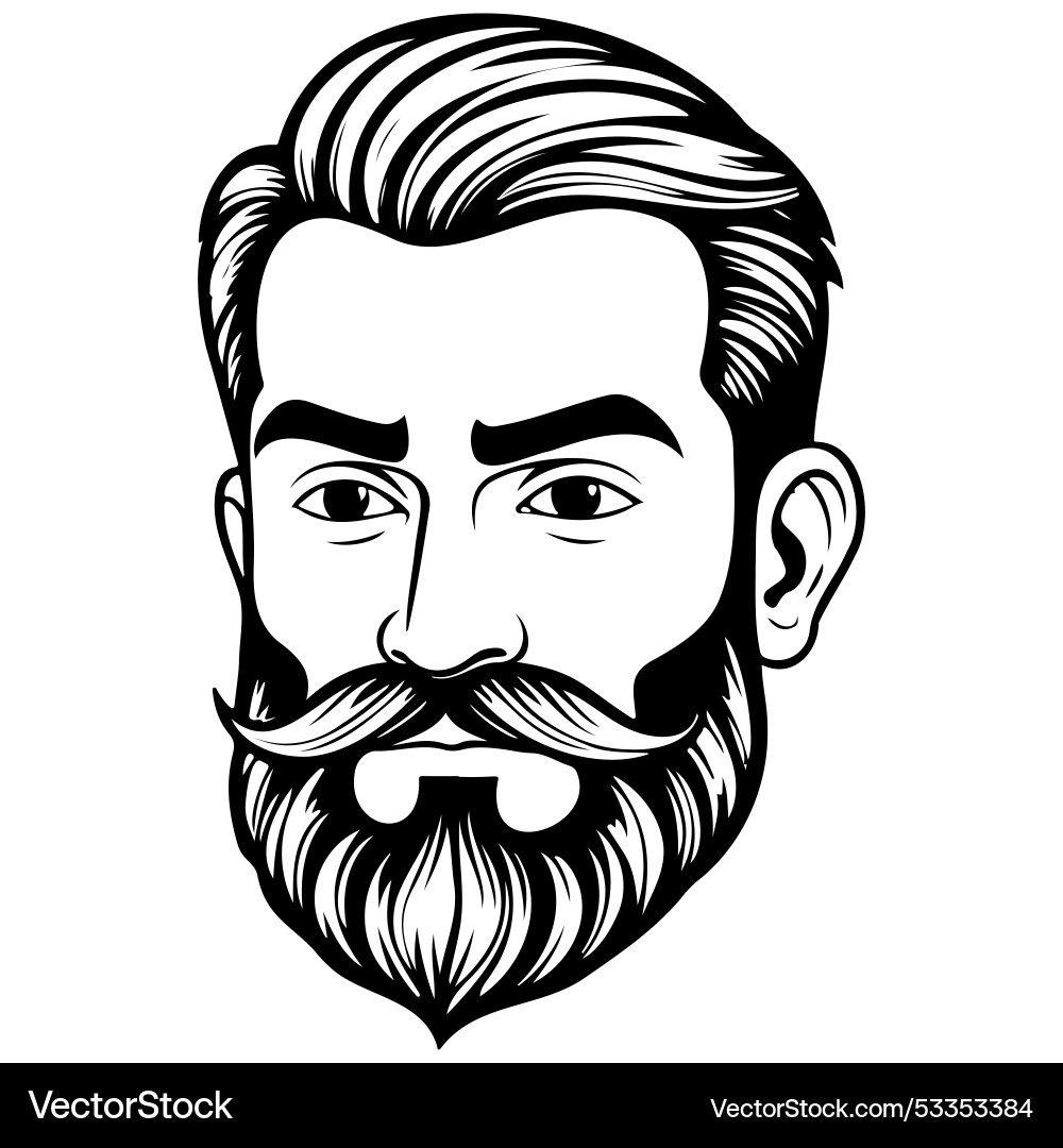 Cartoon beard black hand drawn line transparent Vector Image