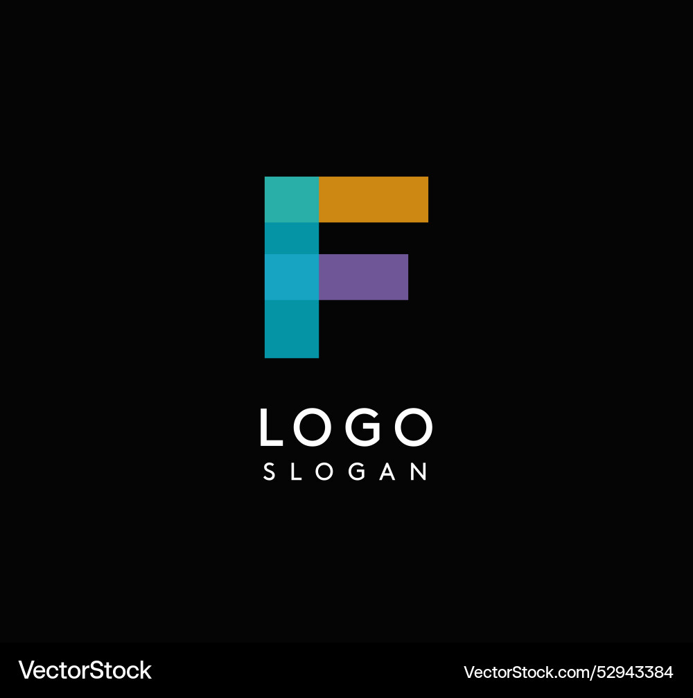 Colorful geometric letter f with overlapping Vector Image