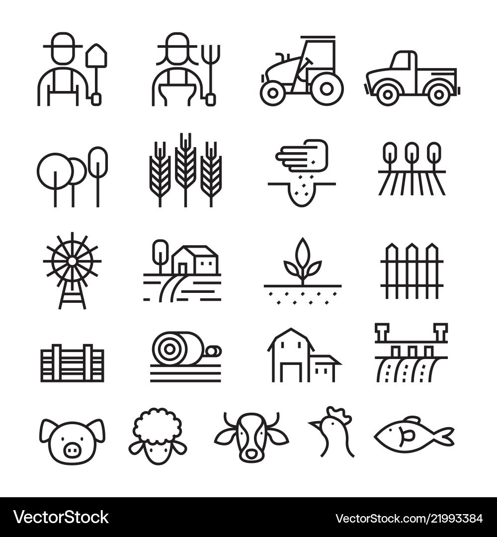 Farm and agriculture line icons set Royalty Free Vector