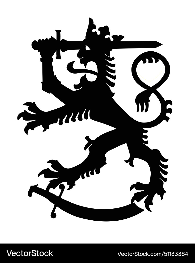 Heraldry lion with crown and sword silhouette Vector Image