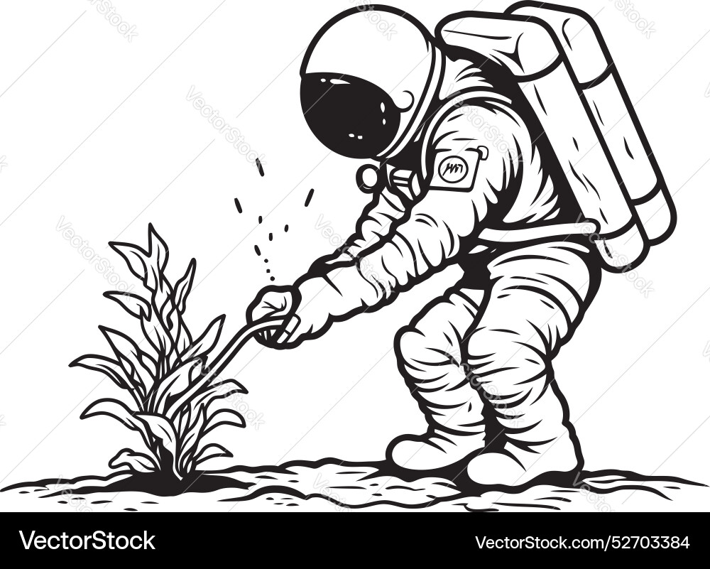 Interstellar eden astronaut watering logo design Vector Image