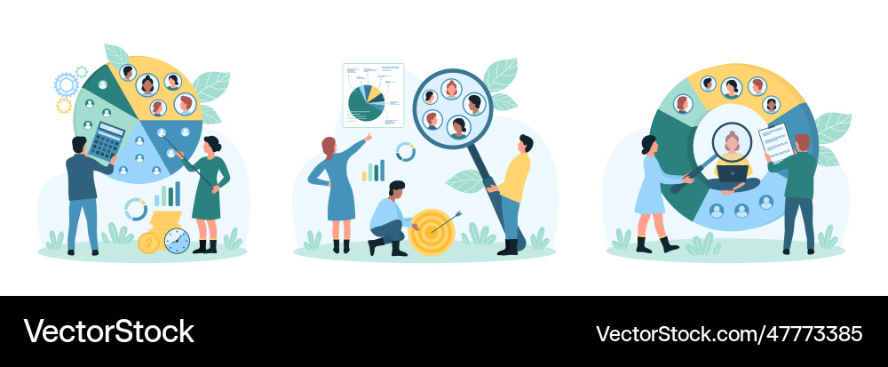 Audience segmentation set tiny people research Vector Image