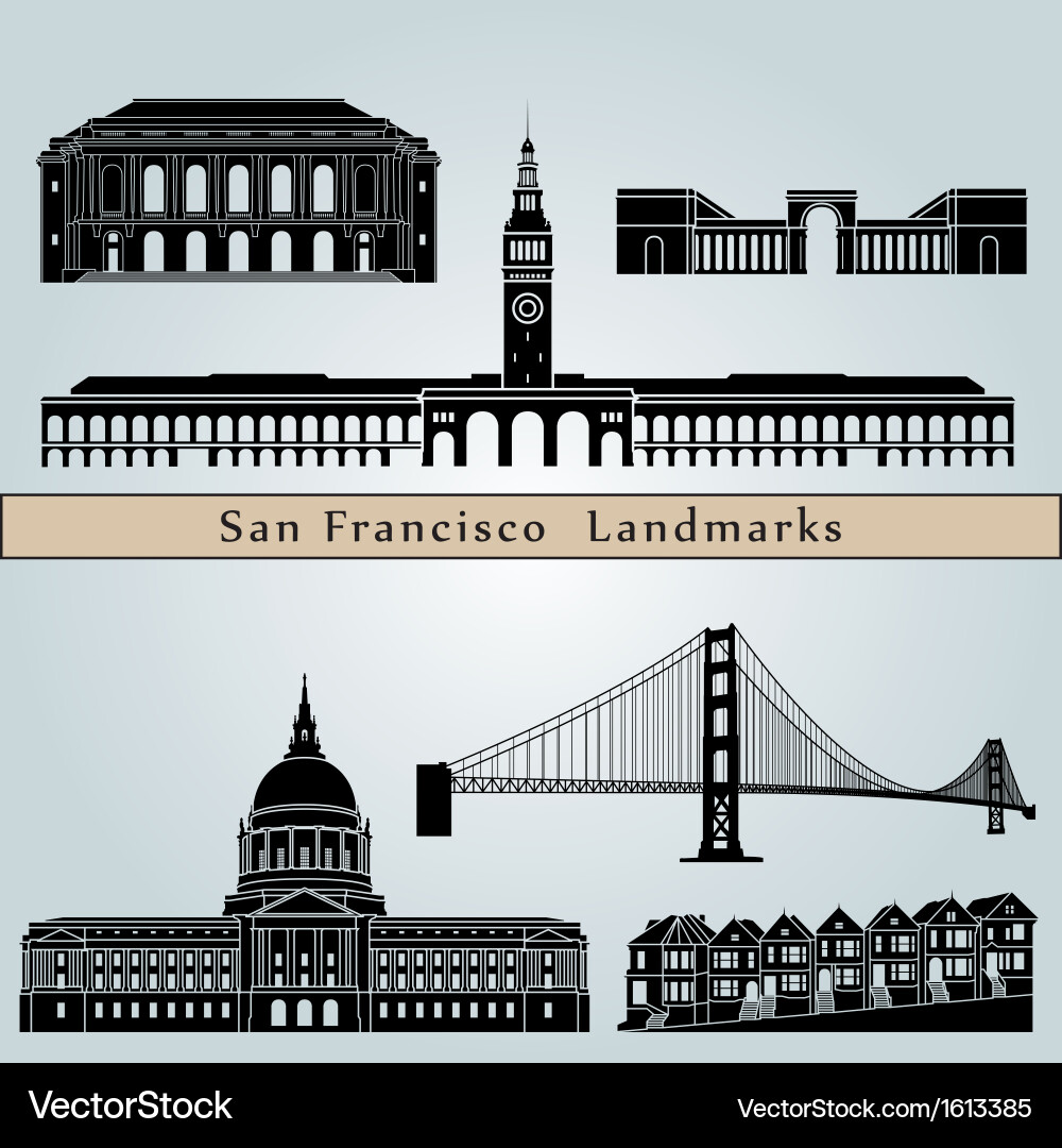 San francisco landmarks and monuments Royalty Free Vector