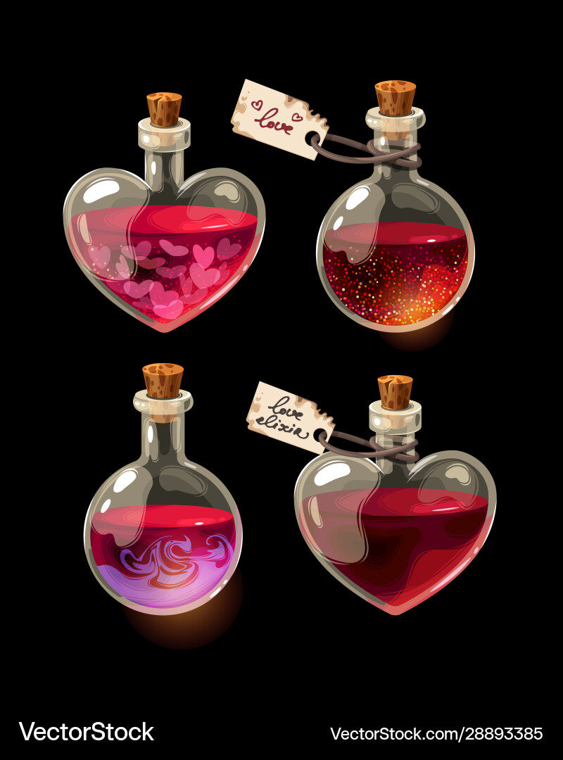 Set bottles with love elixir Royalty Free Vector Image