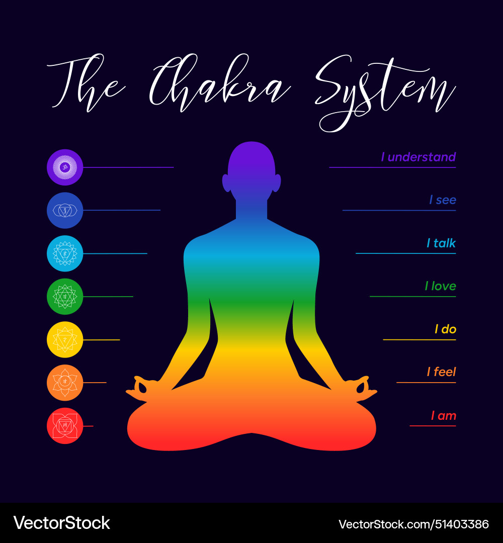 Chakra system infographic names titles symbols Vector Image