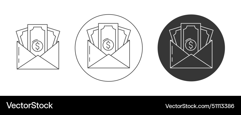 Envelope with cash dollar sign icon set Royalty Free Vector