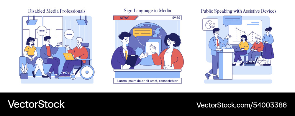 Inclusion in media and work flat Royalty Free Vector Image