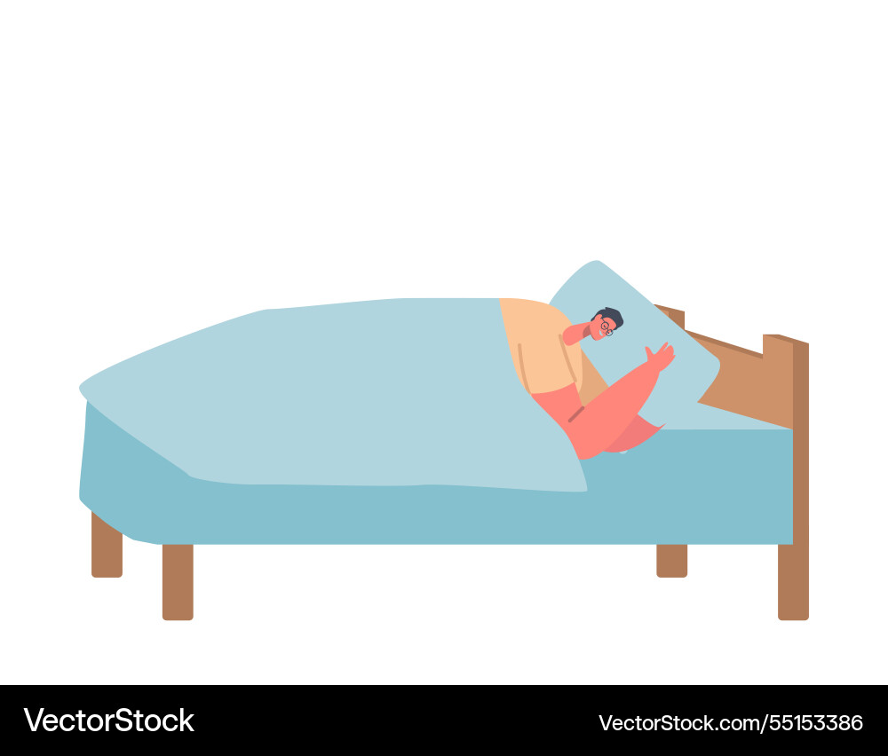Smiling young man sleeping on bed rest after work Vector Image