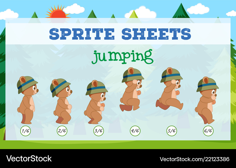 Sprite sheet bear jumping Royalty Free Vector Image