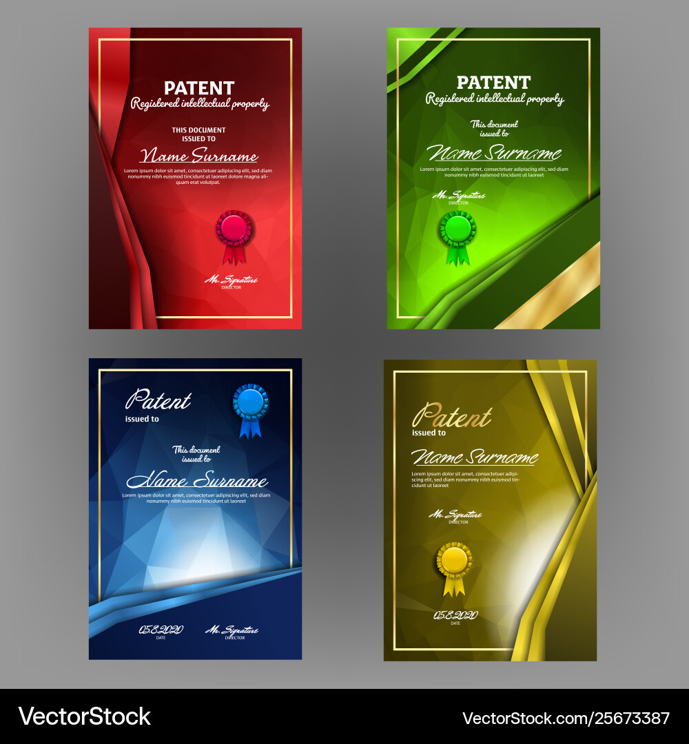 Colorful collection of patent document set Vector Image