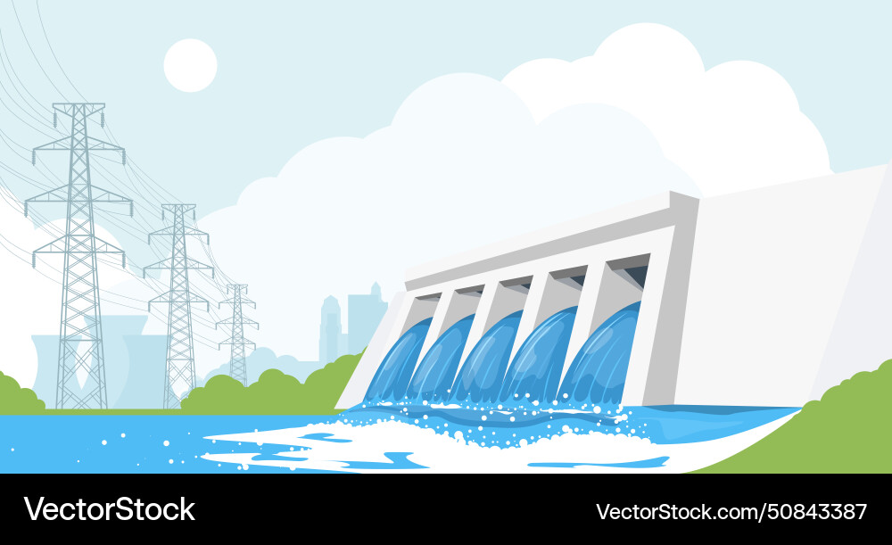 Hydroelectric power plant river dam hydropower Vector Image