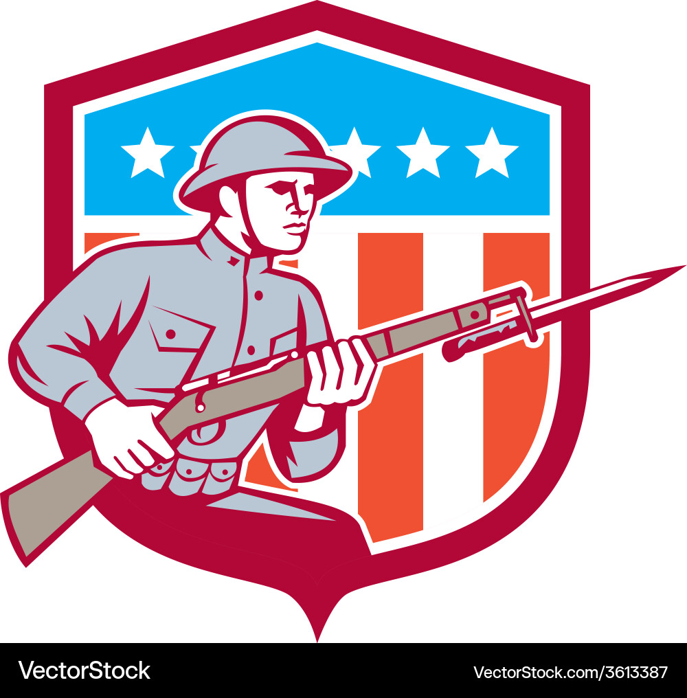 World war one soldier american retro shield Vector Image