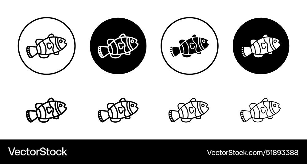Clownfish icon set collection outline Royalty Free Vector