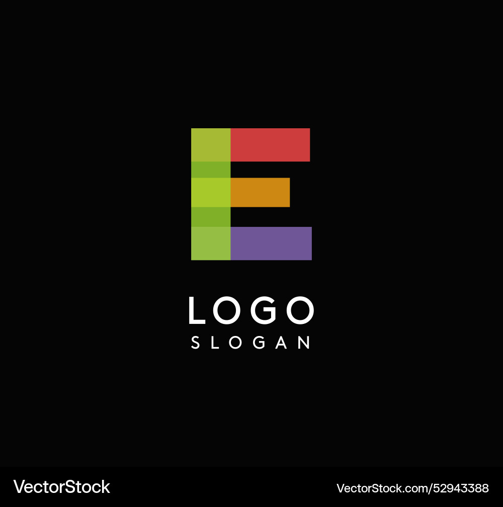 Colorful geometric letter e with overlapping Vector Image