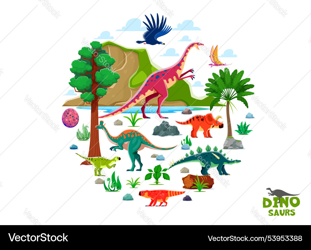 Prehistoric dinosaurs reptiles in round shape Vector Image