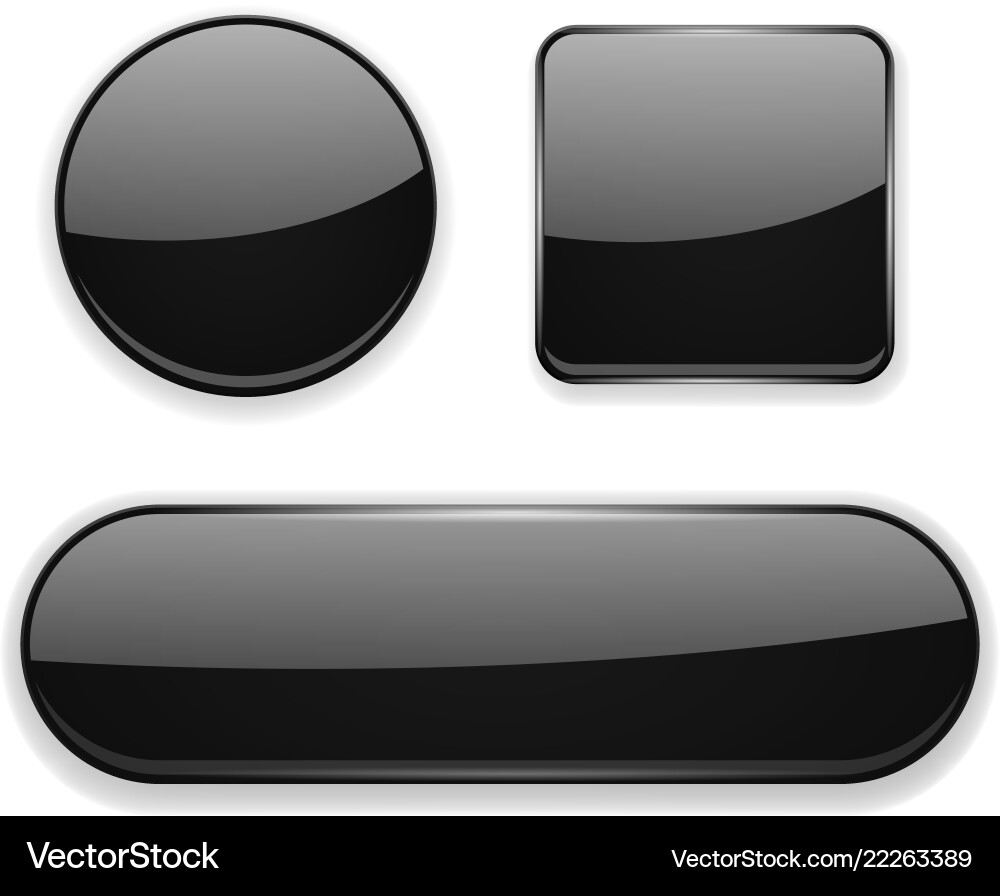 Black glass buttons 3d icons Royalty Free Vector Image