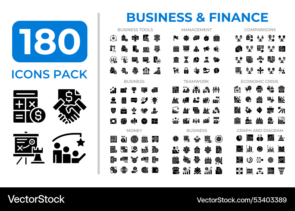 Business finance glyphs icon set collection Vector Image