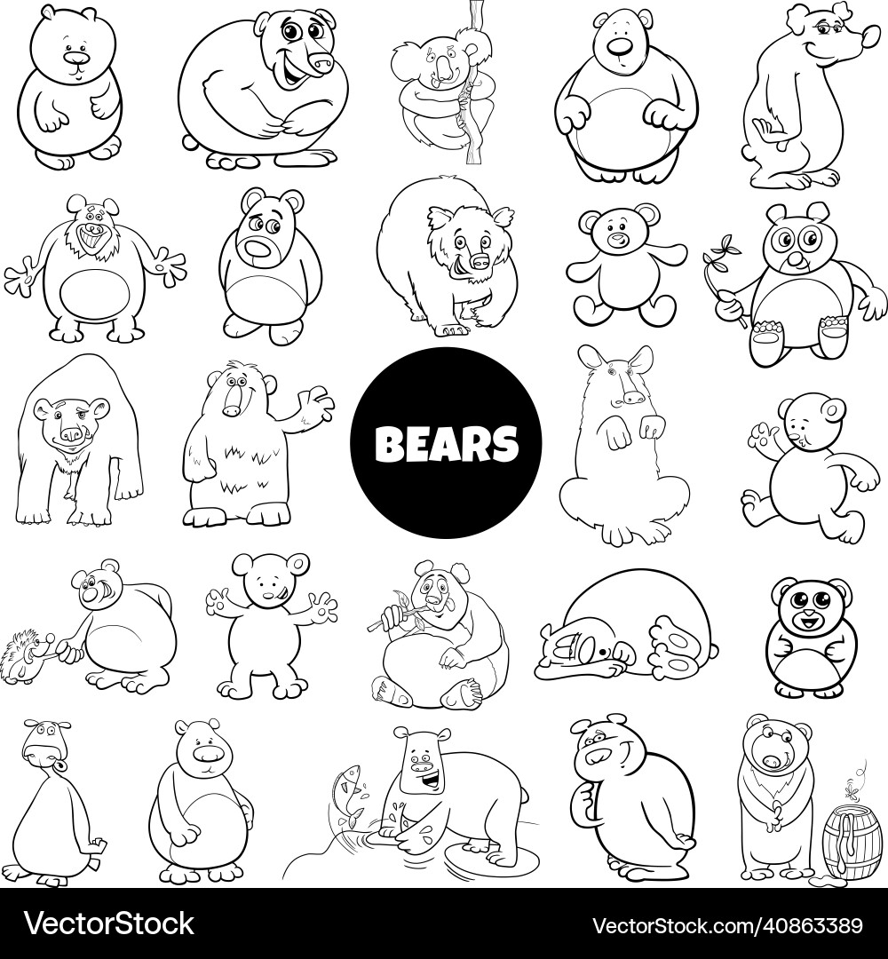 Cartoon bears animal characters big set Royalty Free Vector