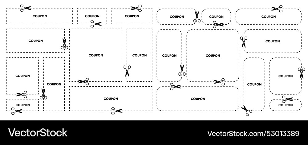 Coupon cut with scissors collection set Royalty Free Vector