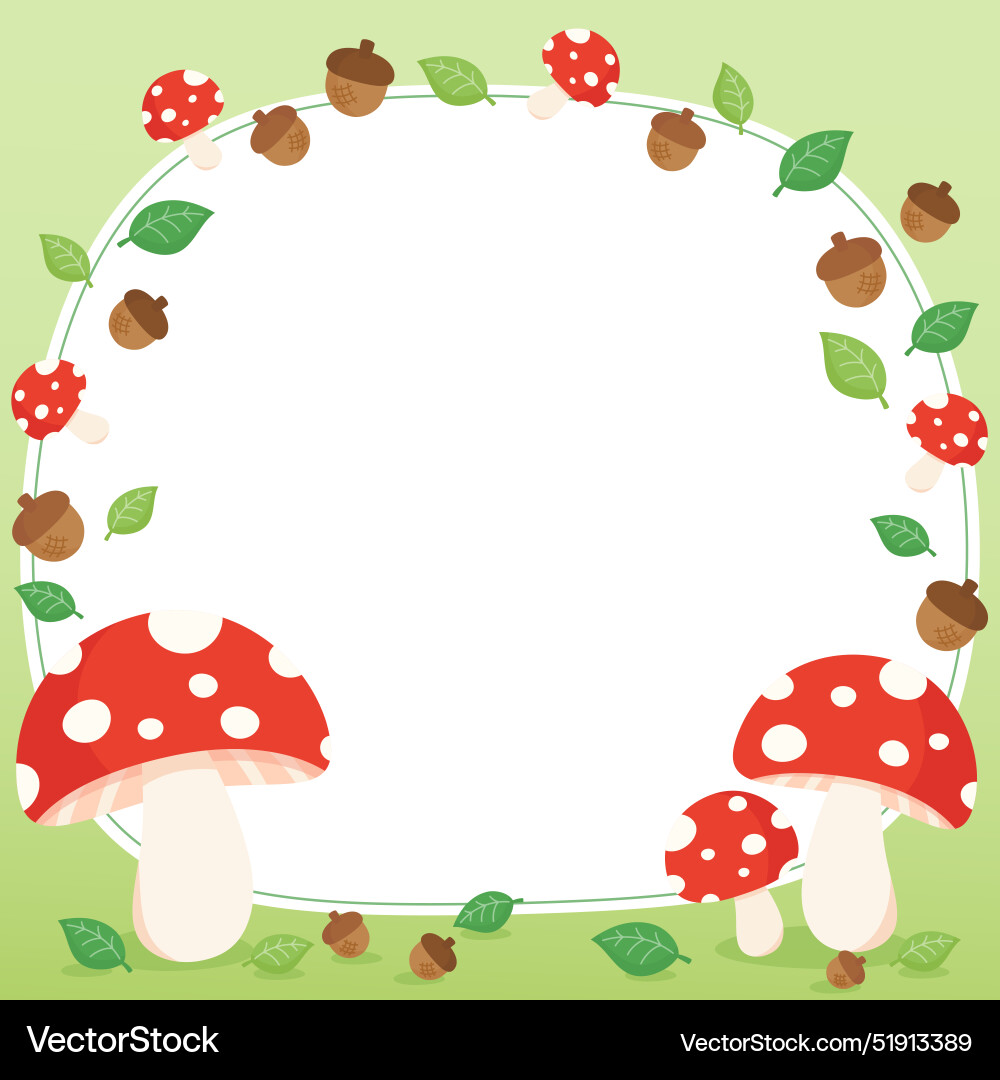 Green mushroom acorn frame 1 Royalty Free Vector Image