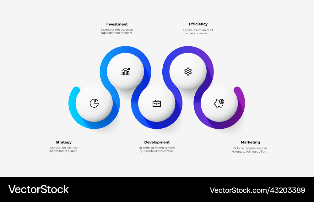 Horizontal progress diagram with 5 circles Vector Image