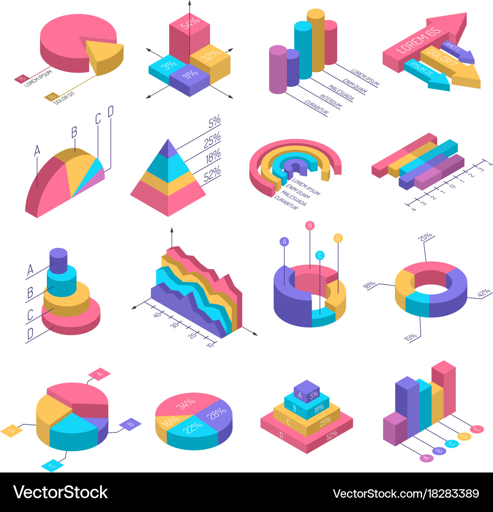 Isometric diagrams infographic set Royalty Free Vector Image