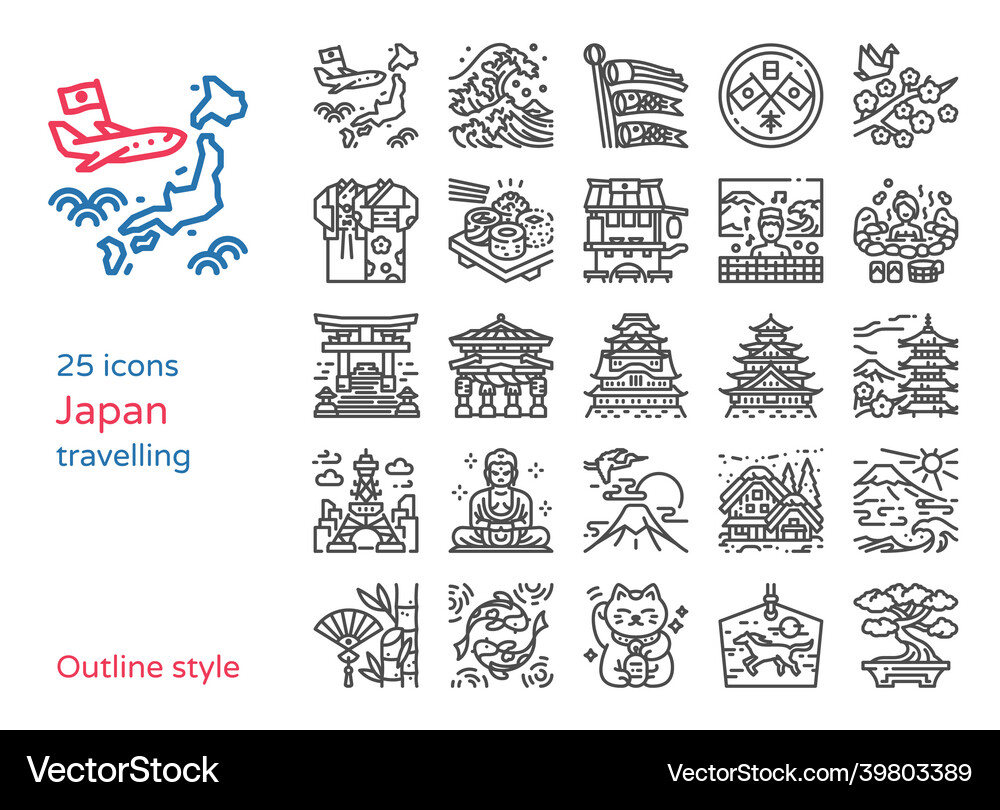 Japan travel icon set Royalty Free Vector Image