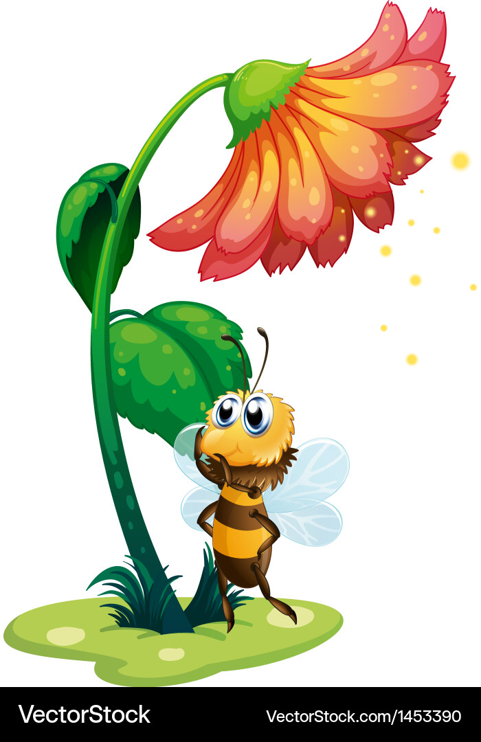 A bee standing under the big flower Royalty Free Vector