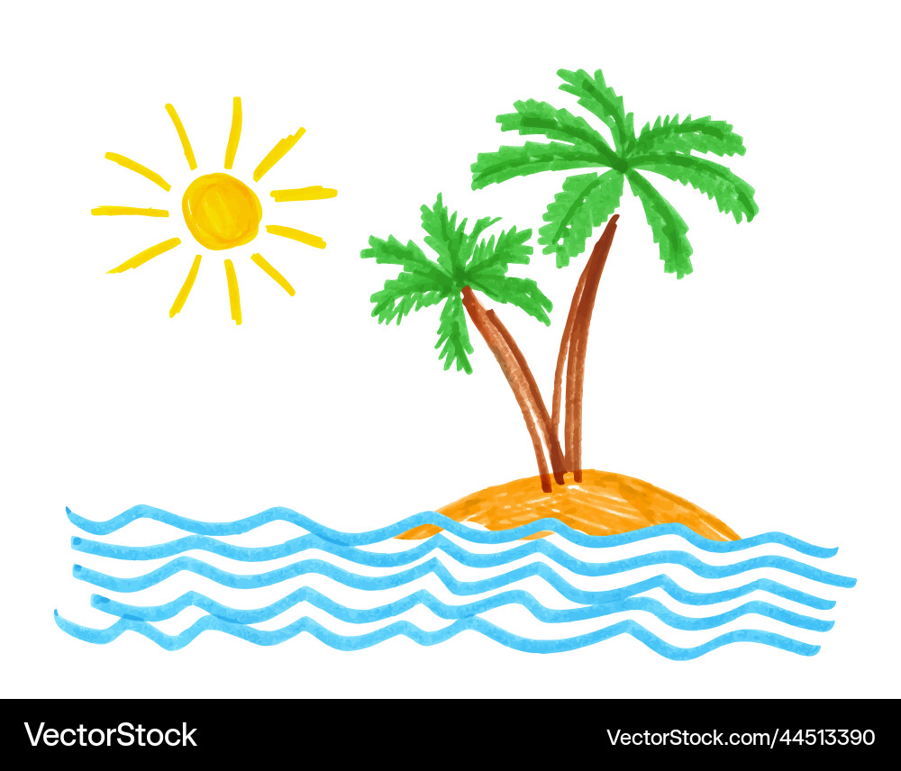Child's Colorful Palm Tree Drawing Royalty Free Vector Image