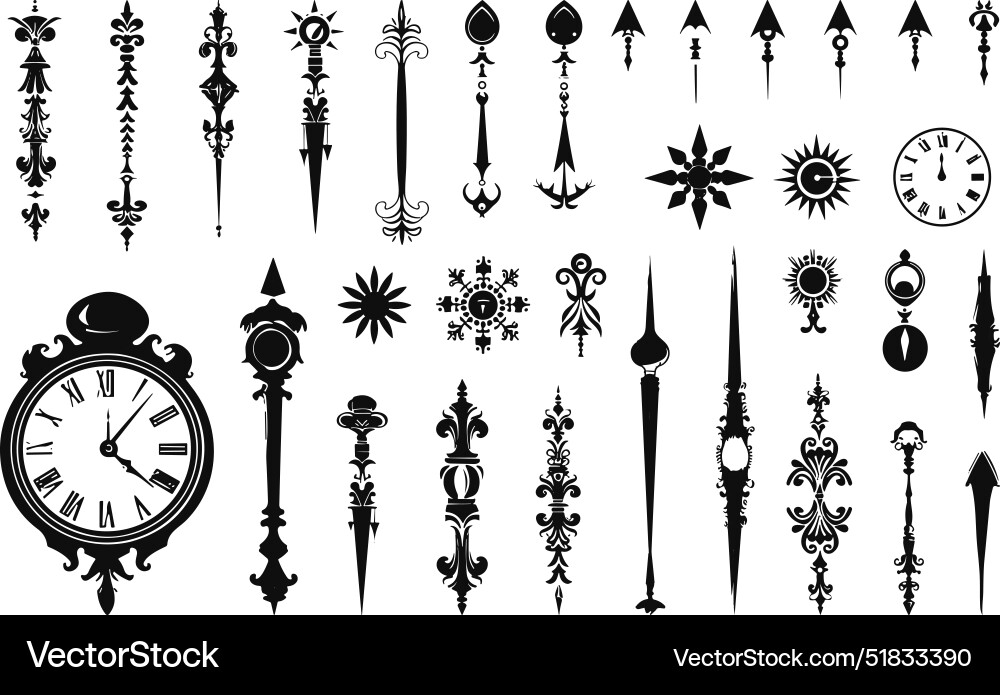 Clock hands set time black pointers decorative Vector Image