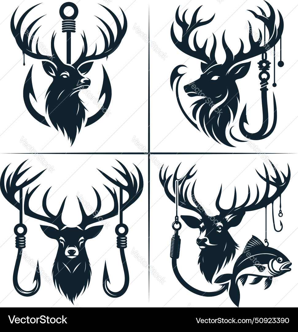 Deer hunting and fishing hook Royalty Free Vector Image