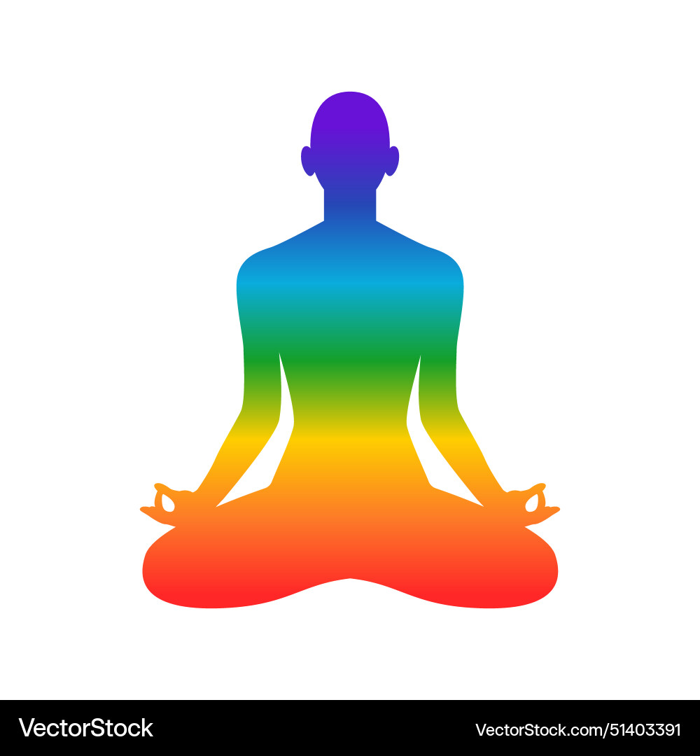 Chakra system in raibow colors on silhouette Vector Image