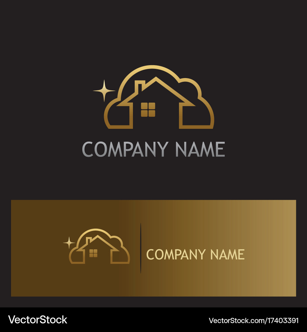 Clean house gold logo Royalty Free Vector Image