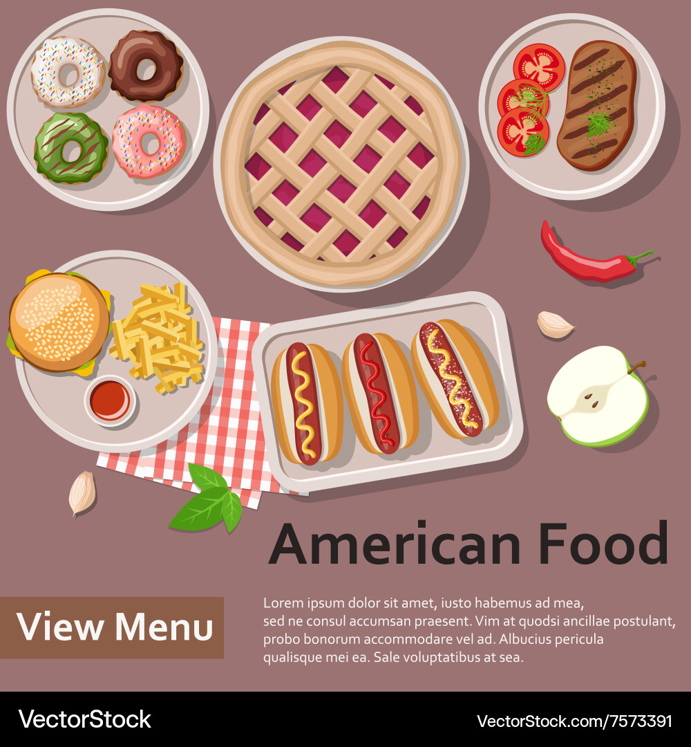 Delicious American Food Flat Lay Royalty Free Vector Image
